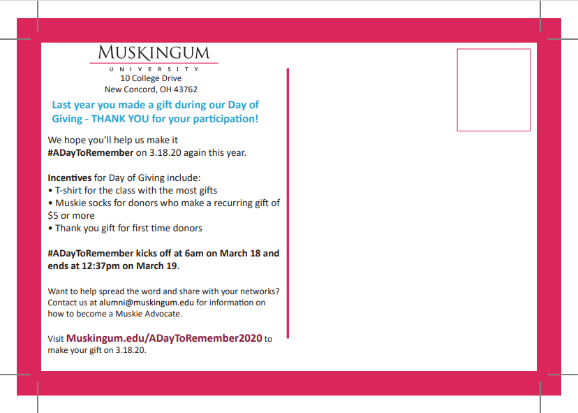 Muskingum University Alumni Office Logo & Postcard – Catherine Schultz ...